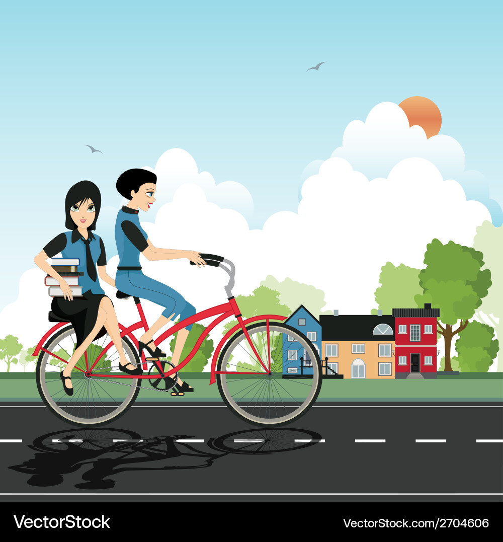Students cycling Royalty Free Vector Image - VectorStock