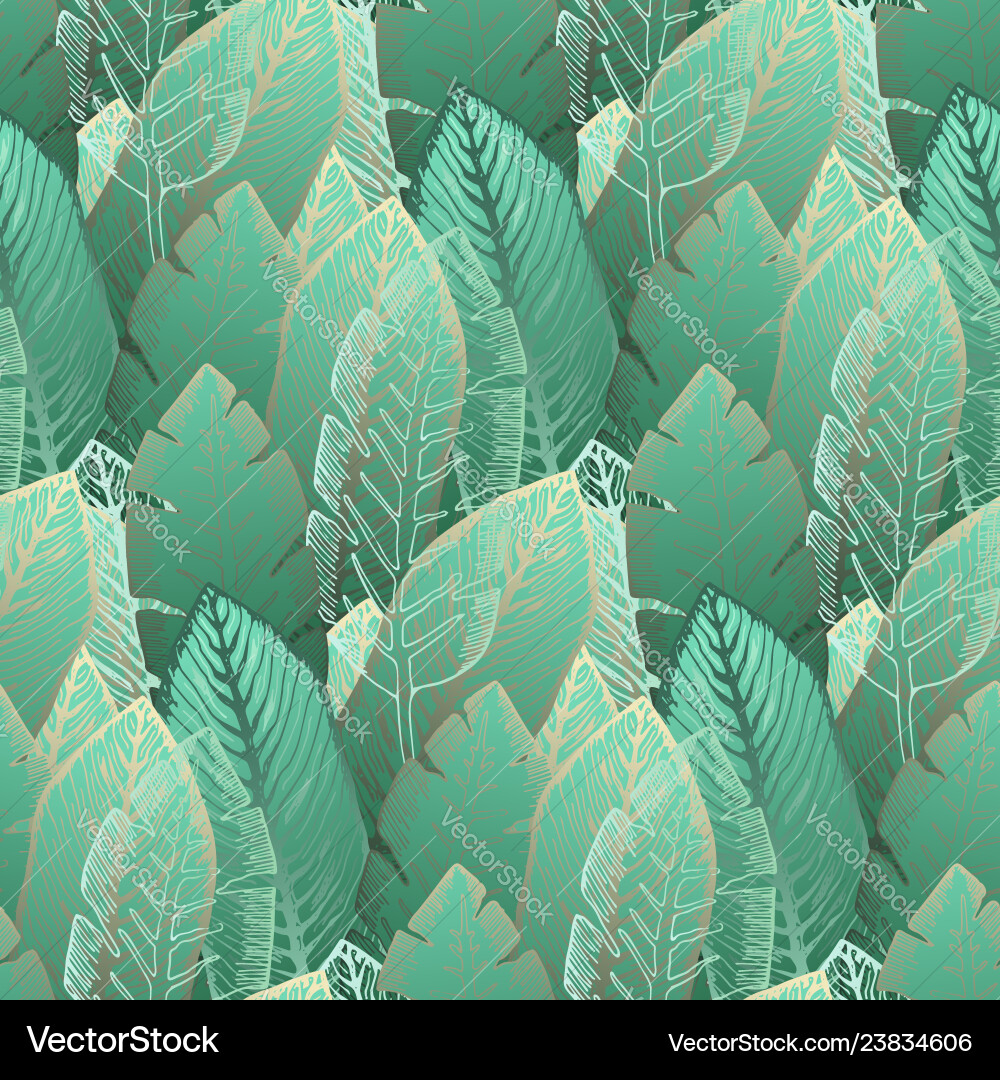Tropical Leaf Pattern with Golden Overlay Vector Image
