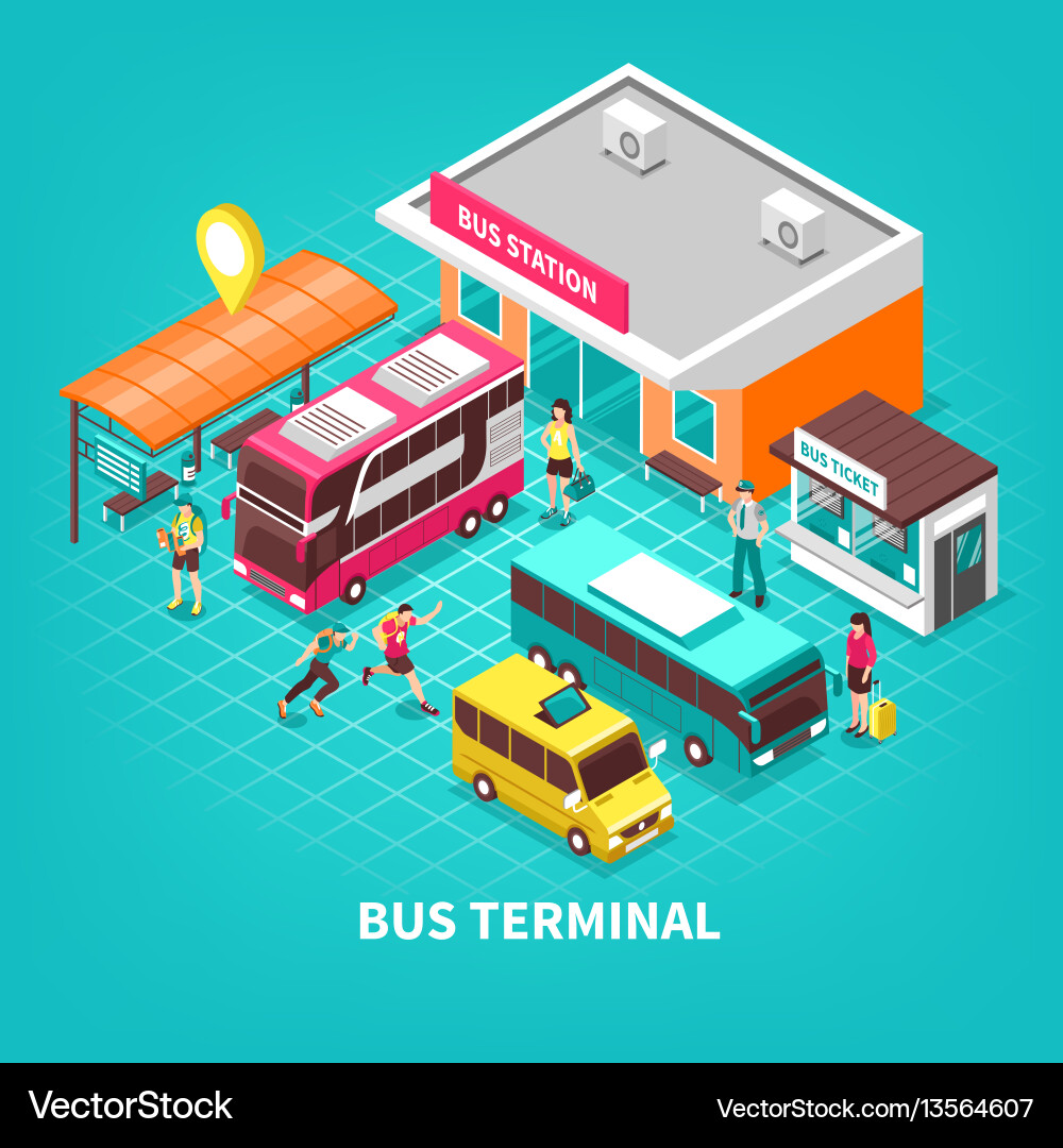 Bus terminal isometric Royalty Free Vector Image
