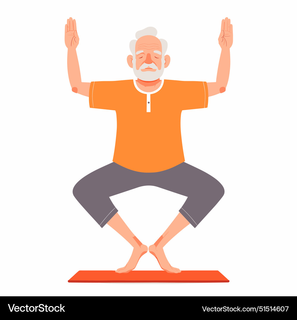 Elderly man practicing yoga senior citizen tree Vector Image