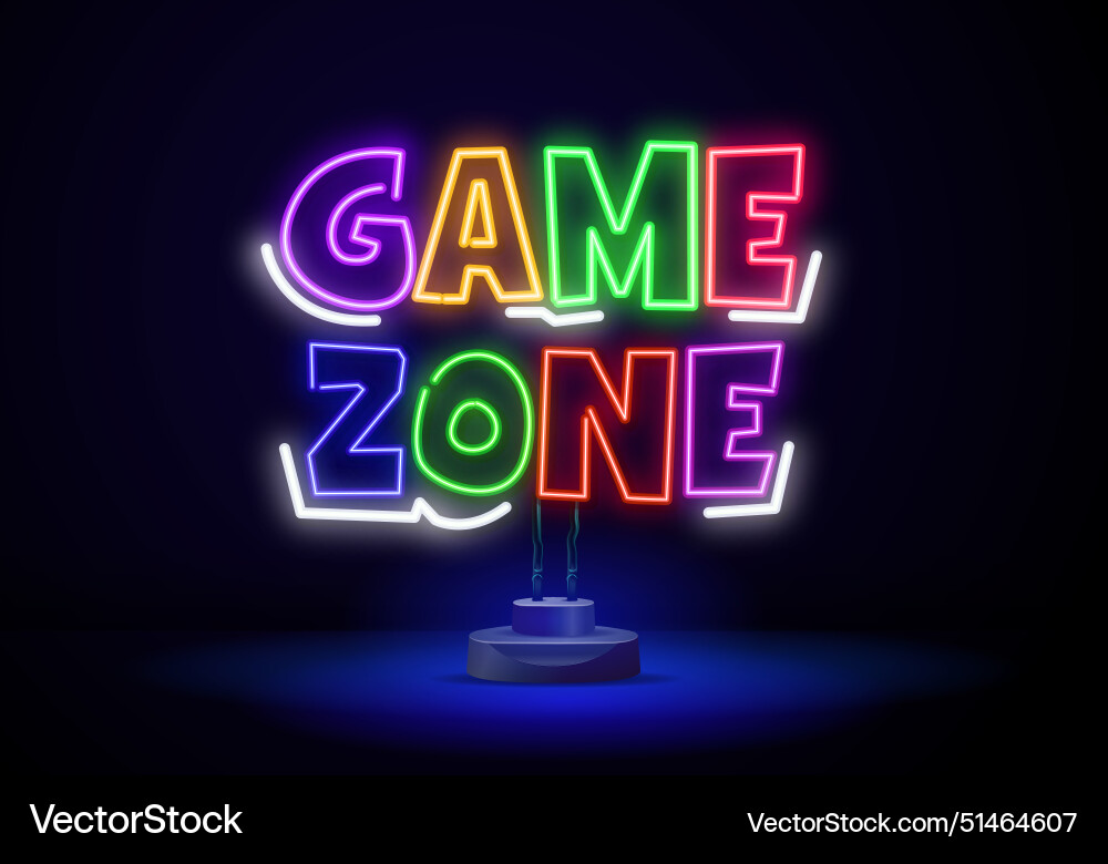 Game zone logo neon room sign board Royalty Free Vector
