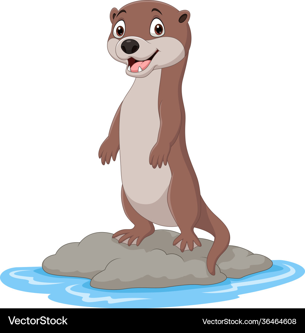 Cartoon otter standing on stone Royalty Free Vector Image