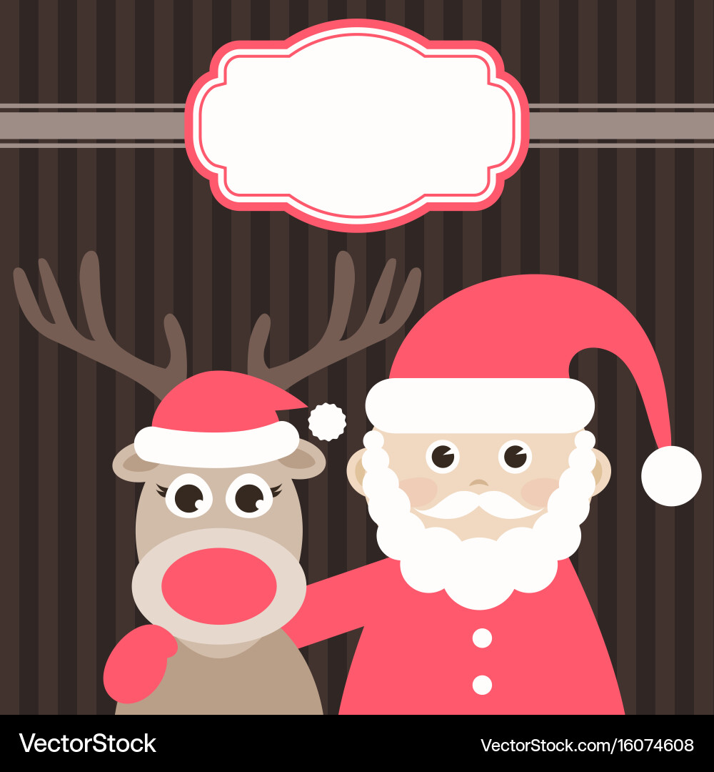 Cute Santa and Deer Christmas Card Royalty Free Vector Image