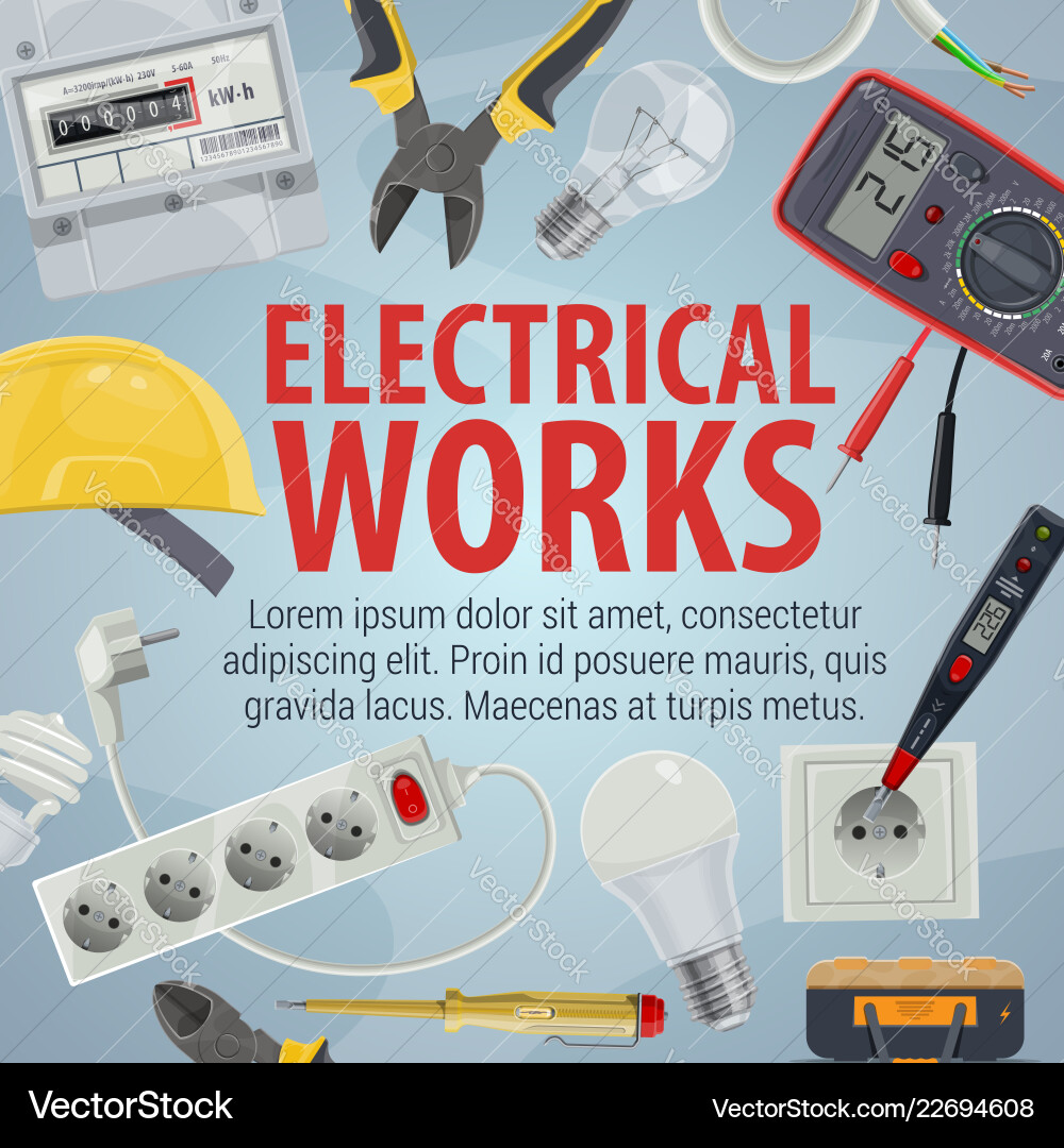 Electrician tools icons and electrical works Vector Image