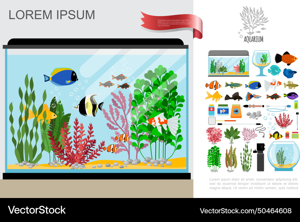 Flat beautiful aquarium composition Royalty Free Vector