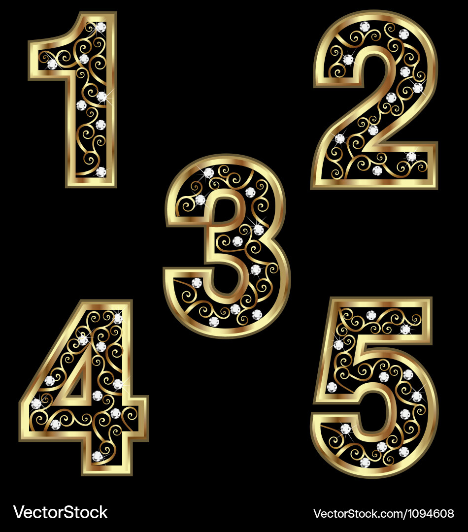 Gold numbers with swirly ornaments Royalty Free Vector Image