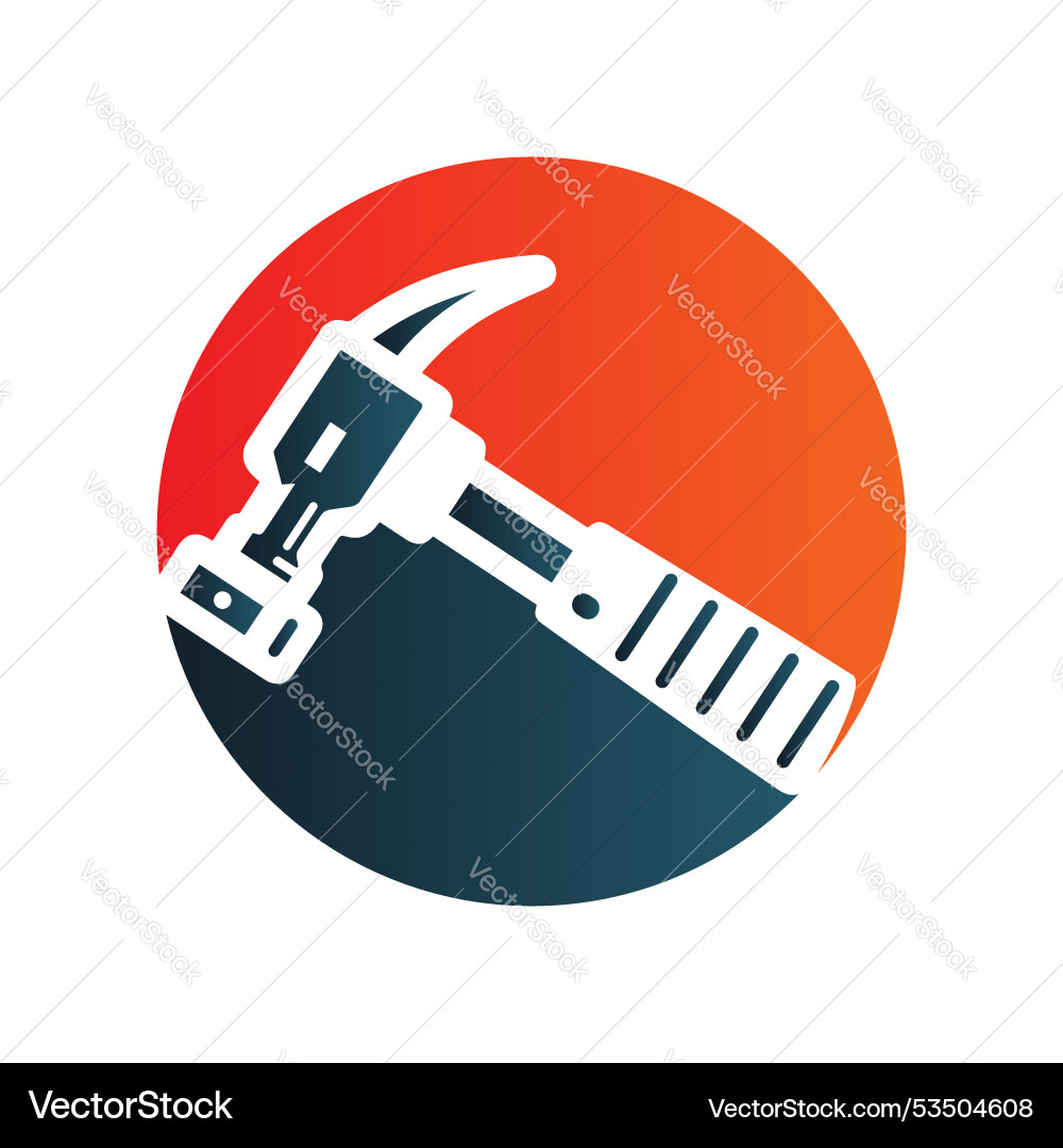 Hammer emblem with blue and orange circle Vector Image