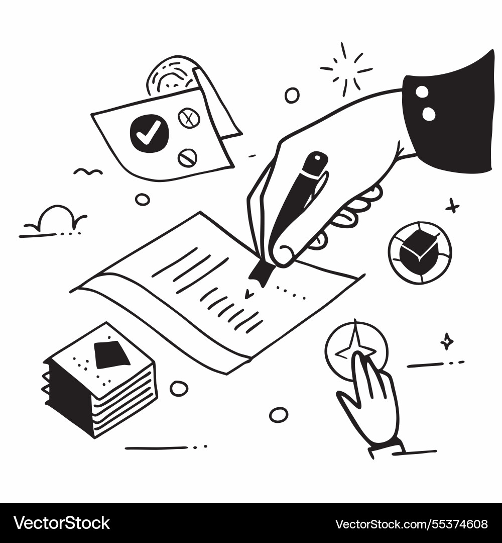 Hand signing contract with holographic agreement Vector Image