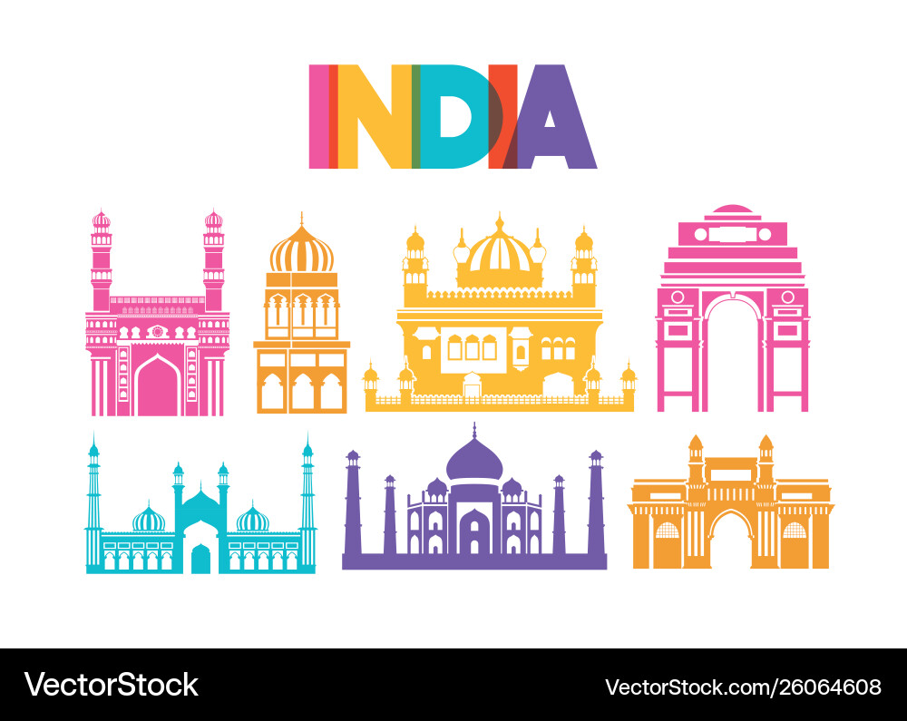 Indian set temples architecture icons Royalty Free Vector