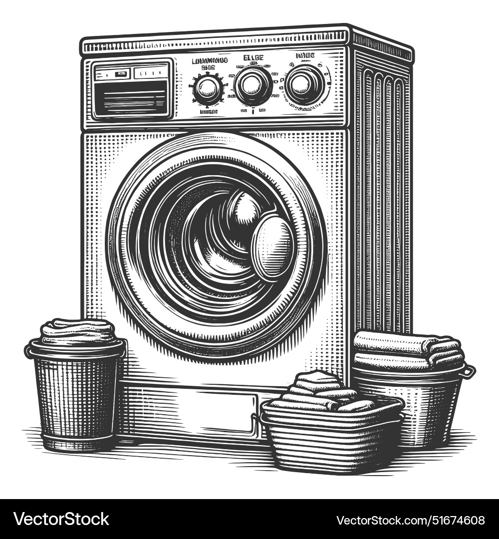 Washing machine engraving Royalty Free Vector Image