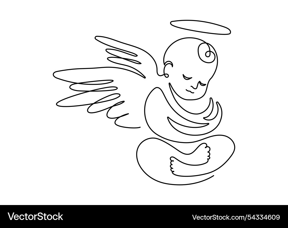 Beautiful angel baby in one continuous line Vector Image
