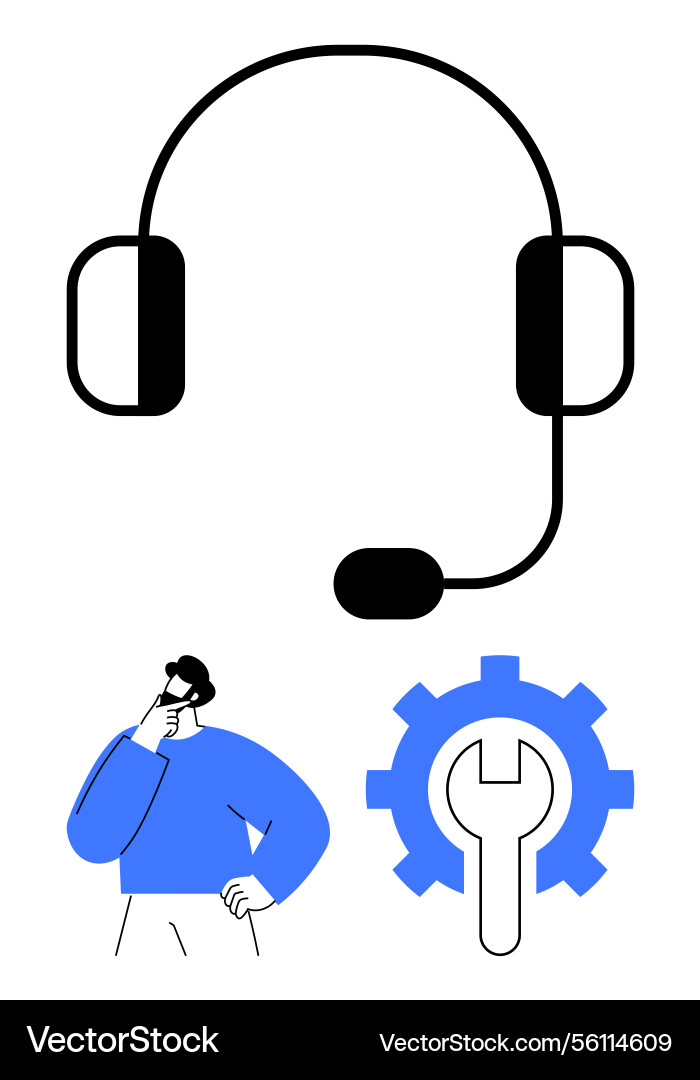 Customer support concept with headset thoughtful Vector Image