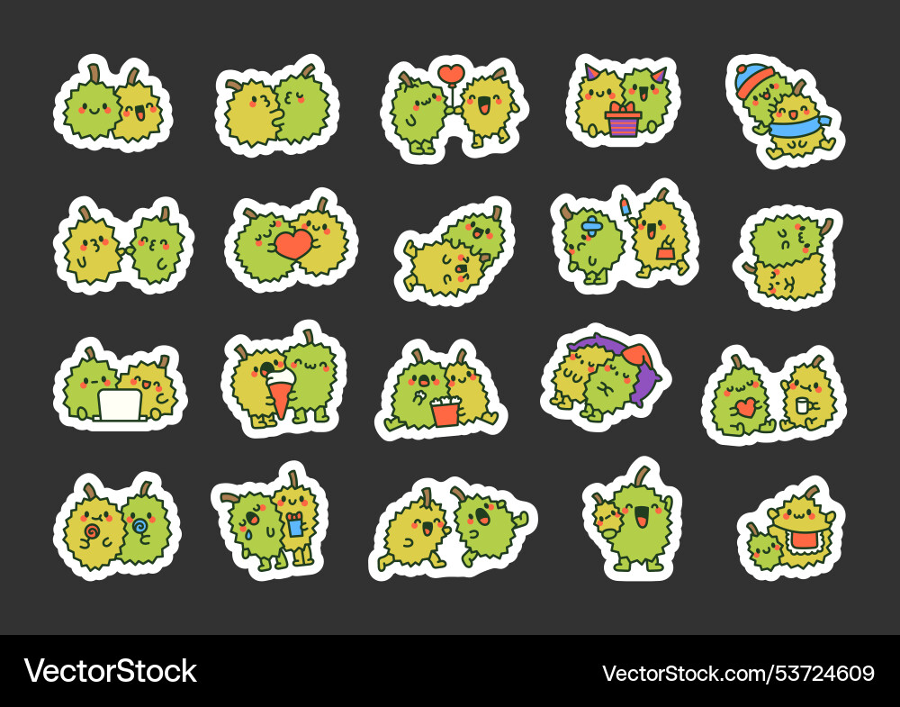Cute durian couple sticker bookmark Royalty Free Vector