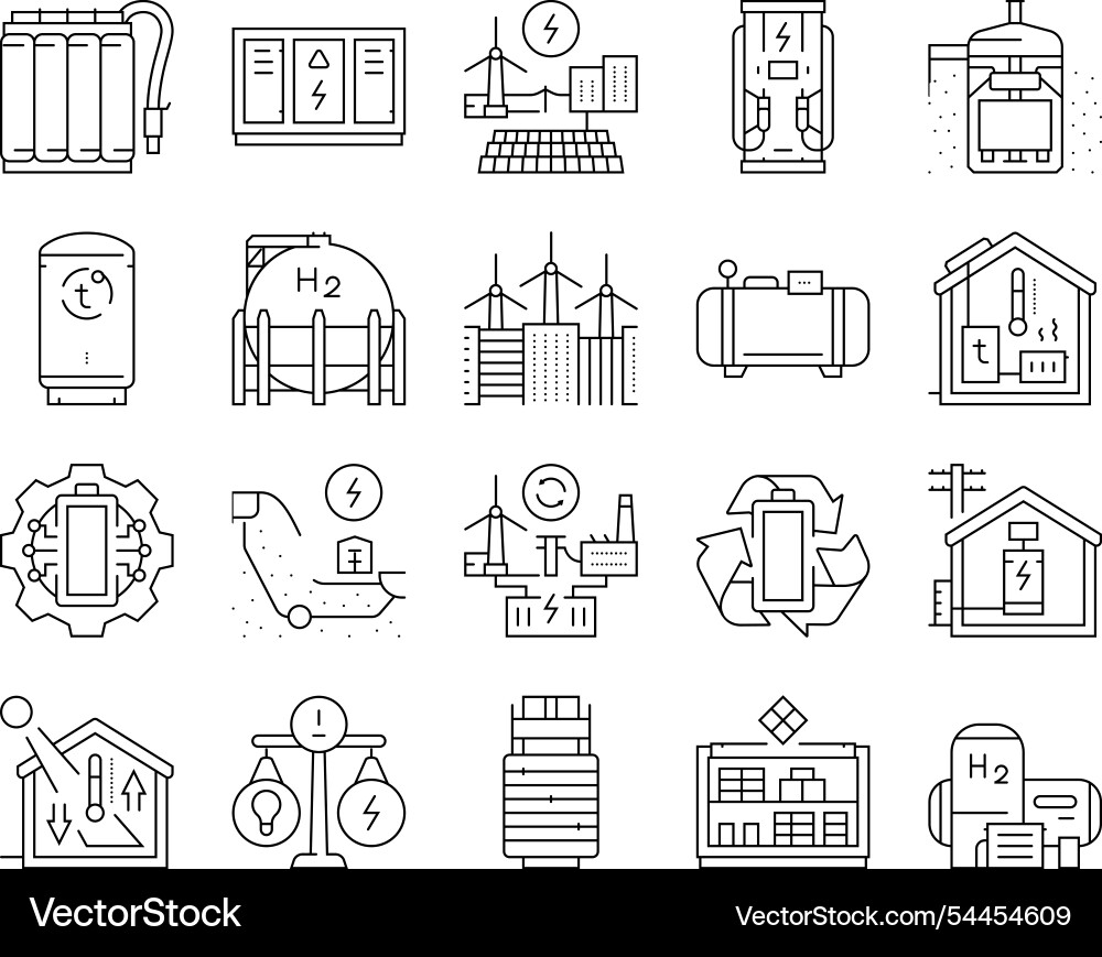 Energiespeicher-Strom-Icons-Set Lizenzfreies Vektorbild