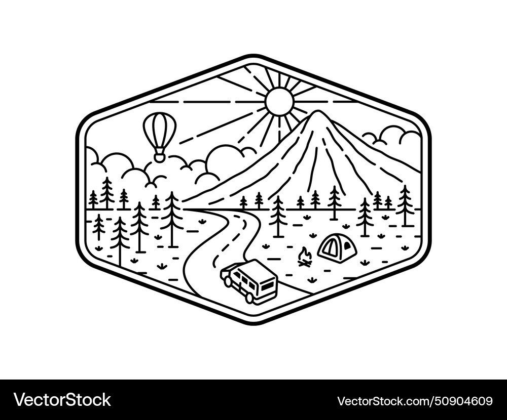Natural scenery in the frame line art Royalty Free Vector