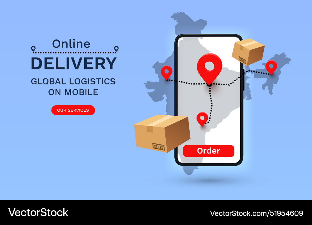 Online delivery global logistics on mobile Vector Image