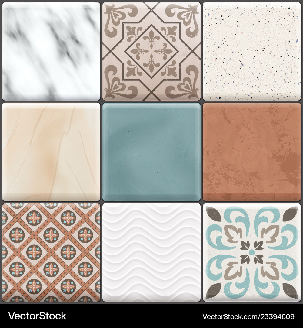 Realistic ceramic floor tiles icon set Royalty Free Vector