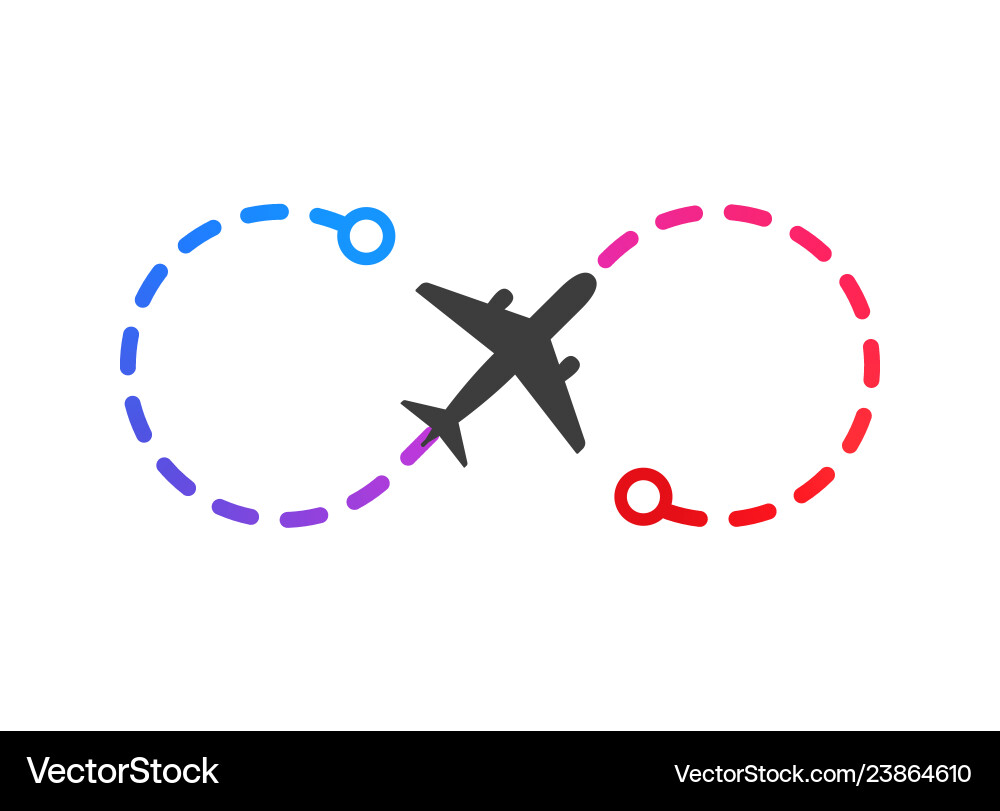 Airplane logo on color flight route from point Vector Image