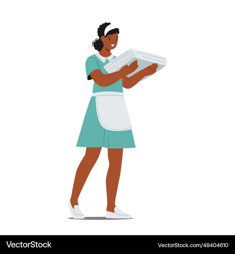 Diligent maid character balances a stack Vector Image