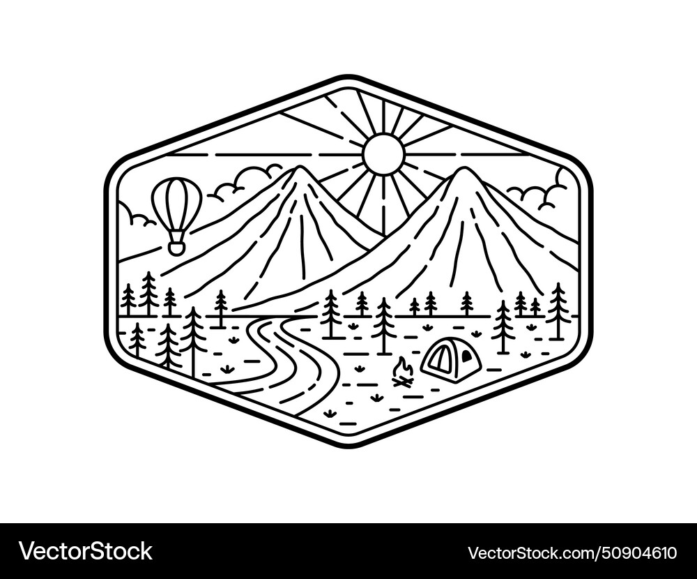 Natural scenery in the frame line art Royalty Free Vector