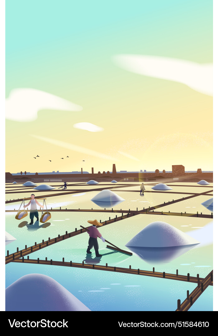 Salt fields landscape poster Royalty Free Vector Image