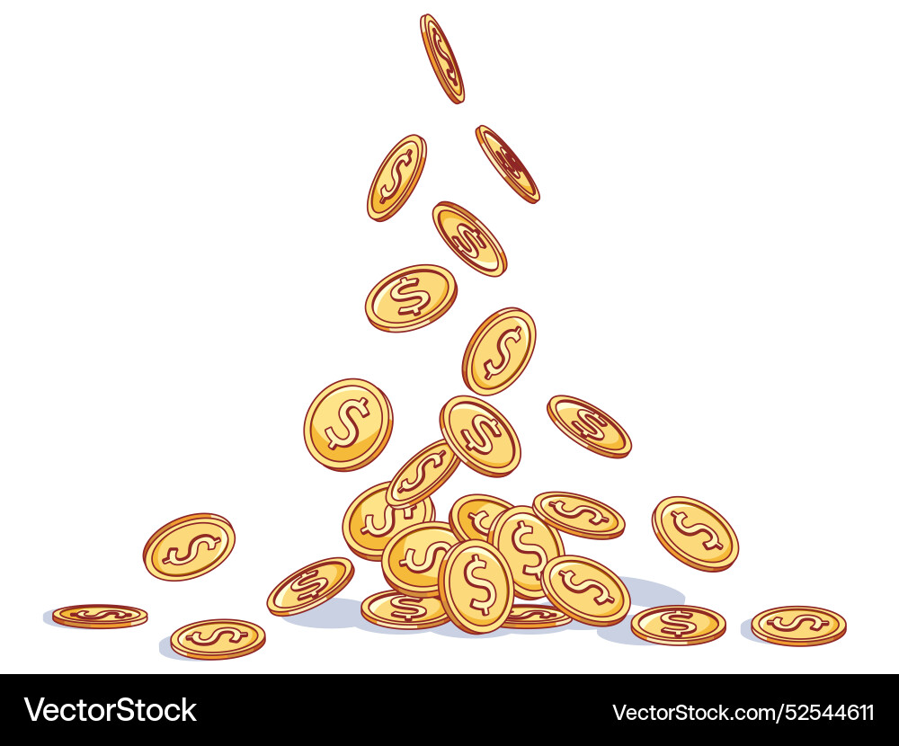 Falling golden coins money fall down dollar Vector Image