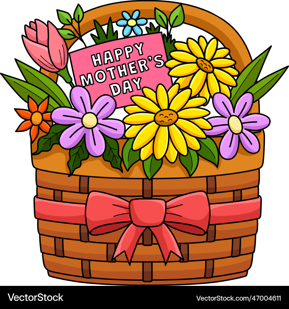 Happy mothers day flower basket cartoon clipart Vector Image