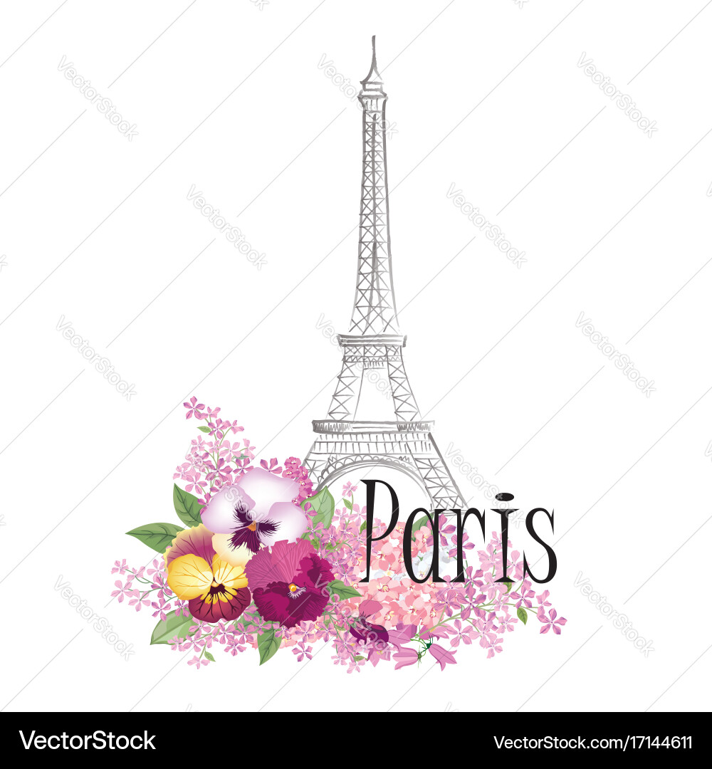 Paris Floral Eiffel Tower Royalty Free Vector Image