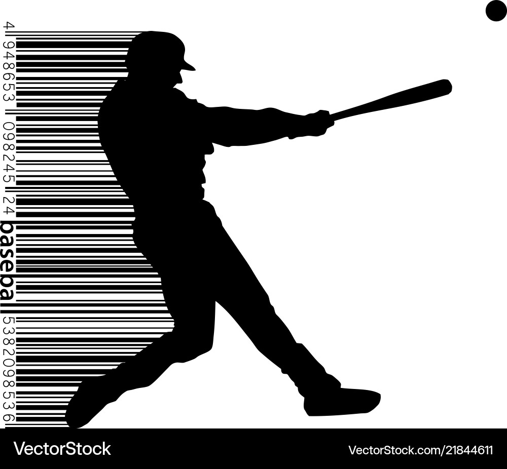 Silhouette of a baseball player and barcode Vector Image