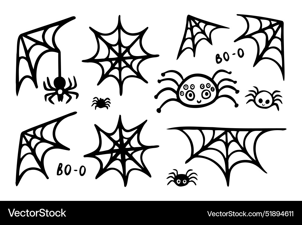 Spider web doodle icons halloween decoration set Vector Image