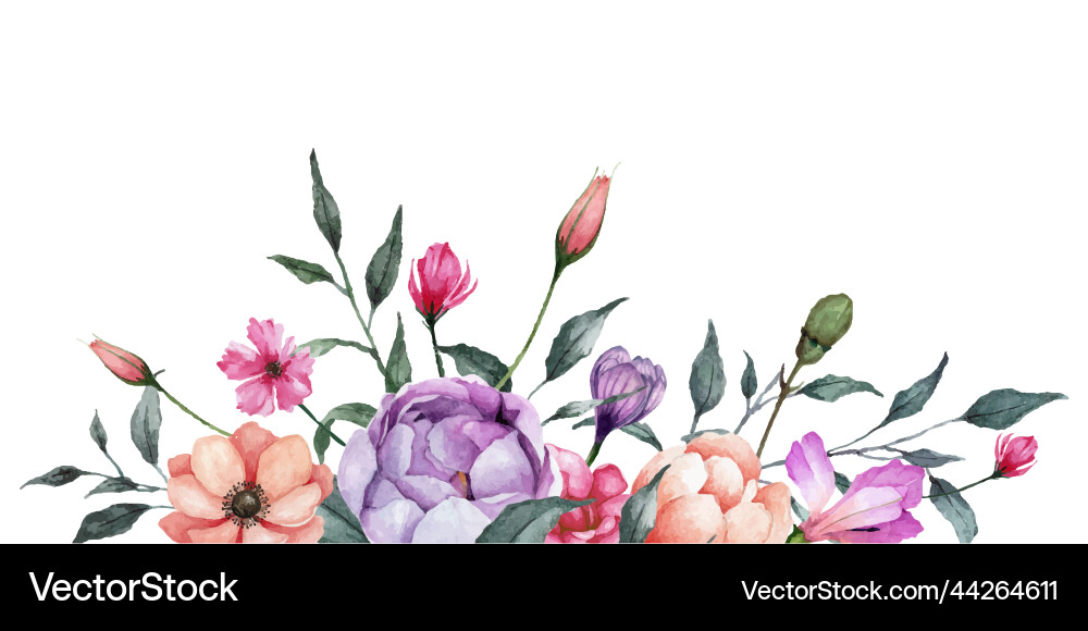 Watercolor flowers border Royalty Free Vector Image