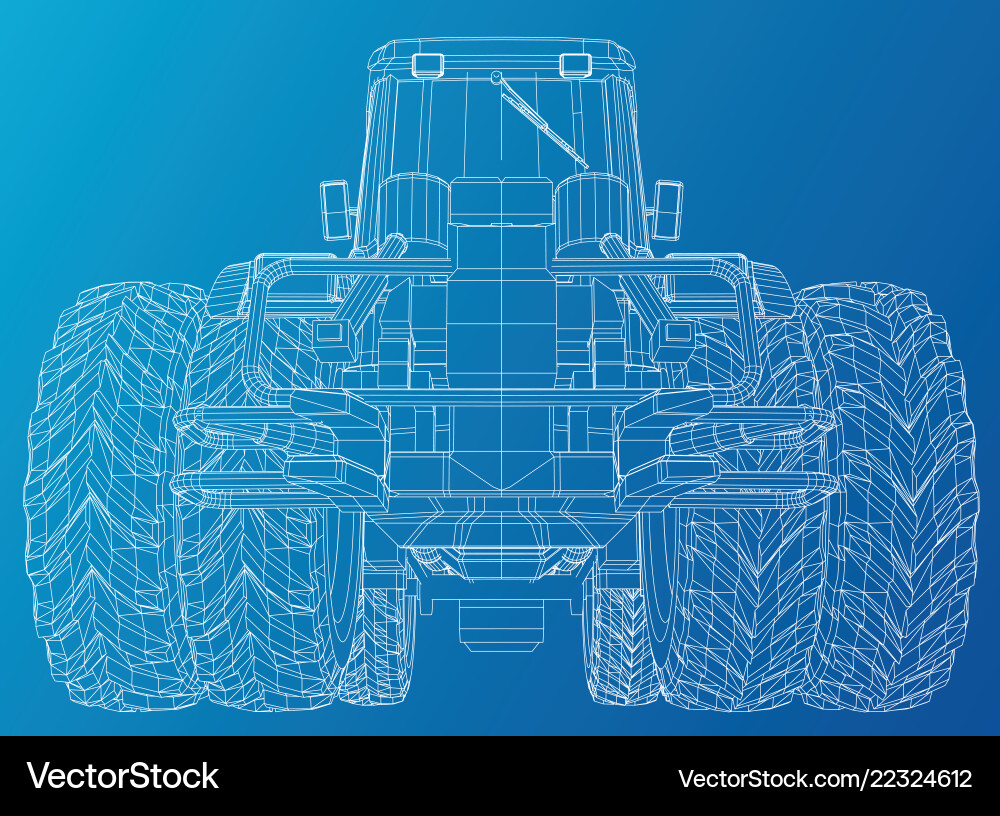 Tractor front view wire-frame tracing Royalty Free Vector