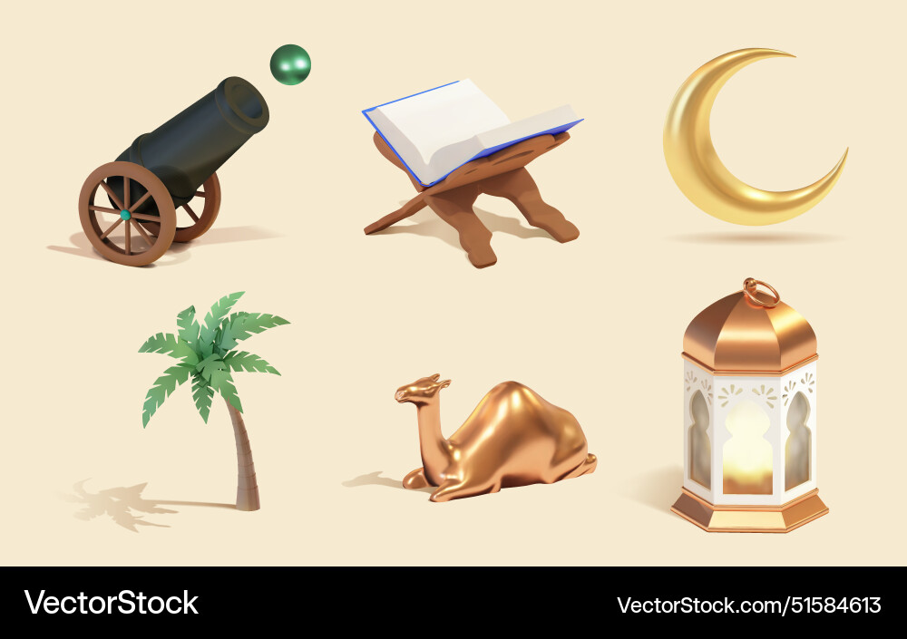 3d islamic object element set Royalty Free Vector Image