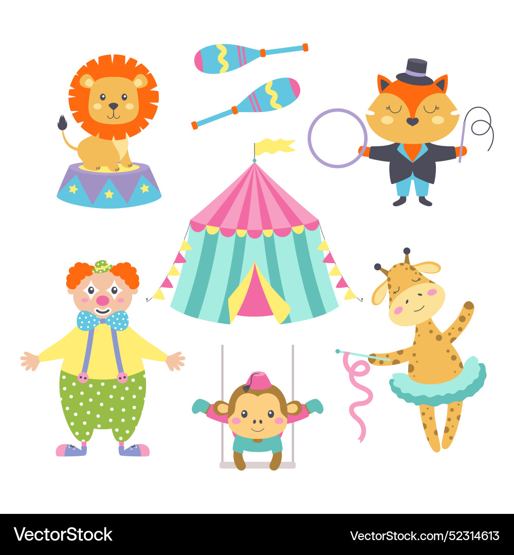 Cartoon circus set isolated Royalty Free Vector Image