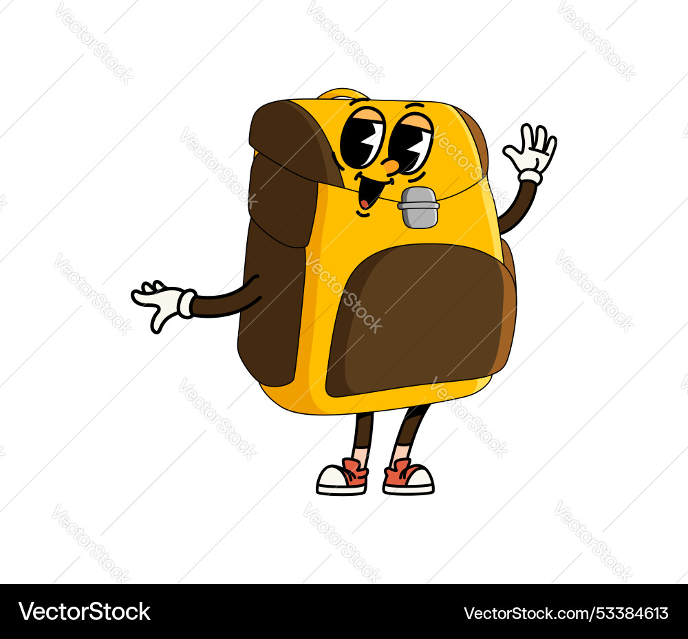 Cartoon groovy school backpack retro character Vector Image