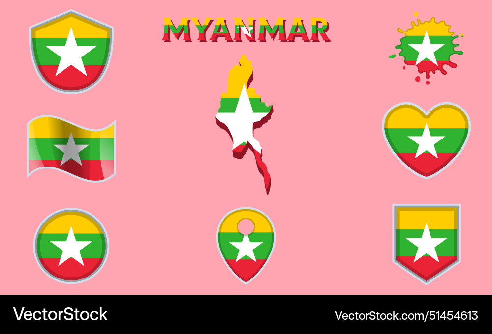 Collection of flat national flags myanmar Vector Image