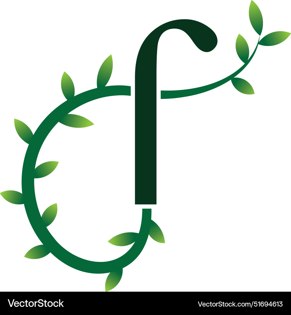 F letter logo green color leaf style Royalty Free Vector