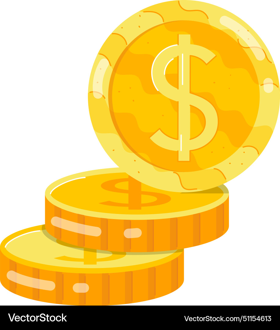 Gold coins flat stickers Royalty Free Vector Image