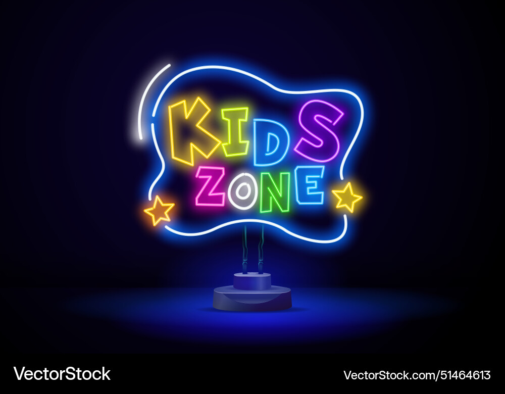 Kids zone neon text with modern frame Royalty Free Vector