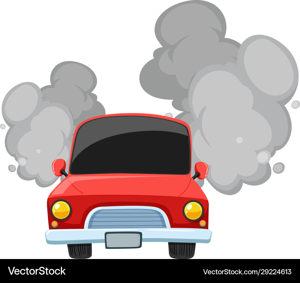Red car making dirty smoke on white background Vector Image