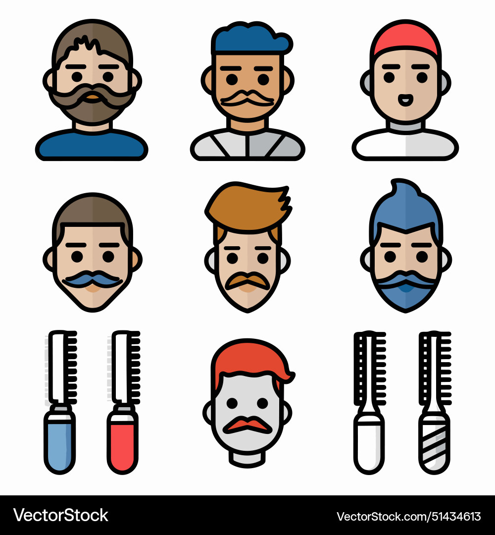 Sechs Cartoon männliche Gesichter verschiedene Bart