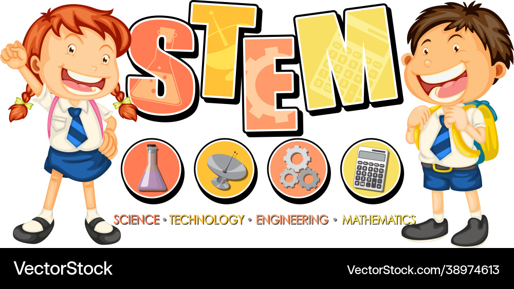 Stem education logo with children cartoon Vector Image