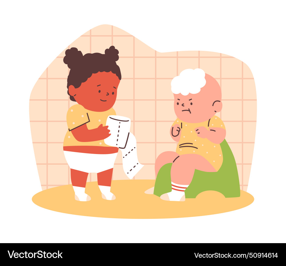Cartoon cute angry baby boy sitting on potty Vector Image
