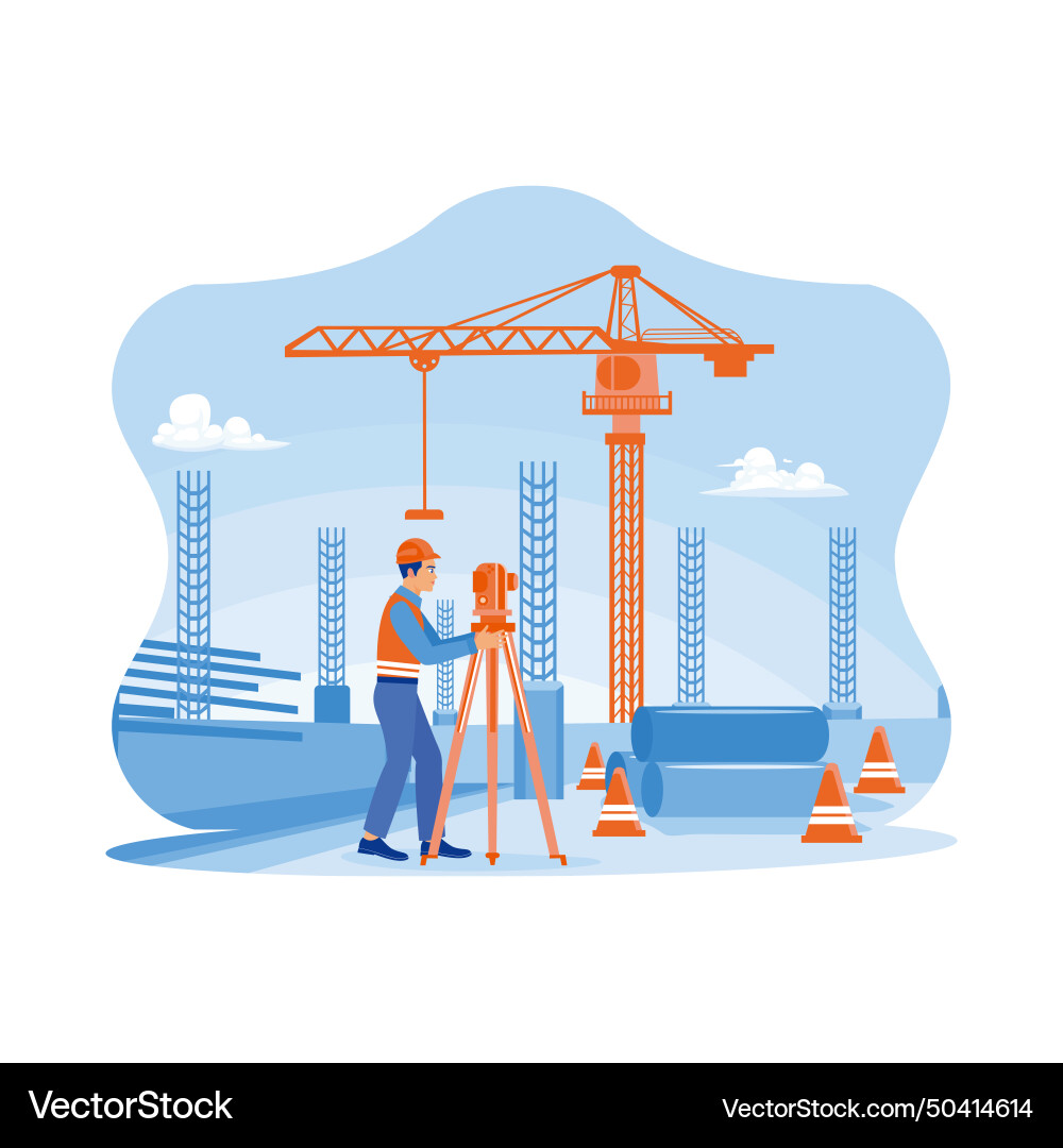 Engineer builder surveyor with theodolite transit Vector Image
