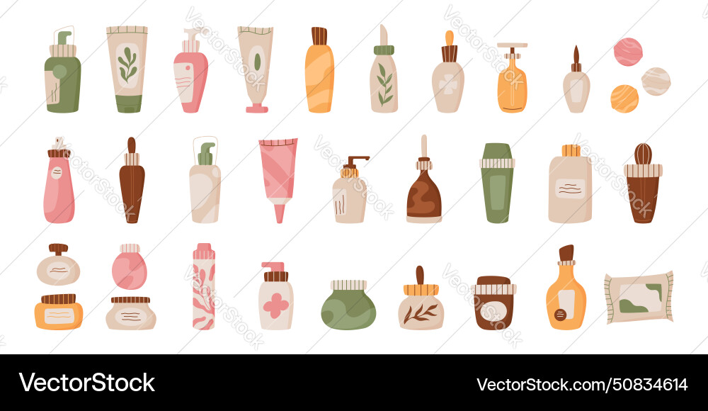 Flat isolated skin care cosmetic bottle set Vector Image