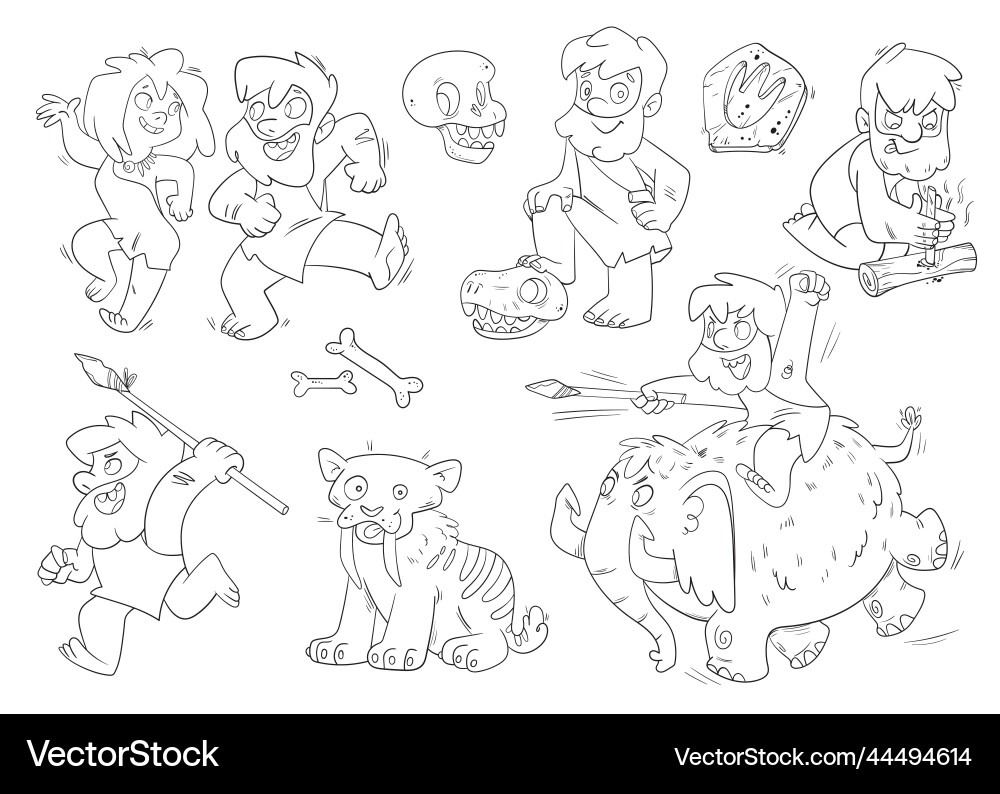 Prehistoric people stone age life black Royalty Free Vector