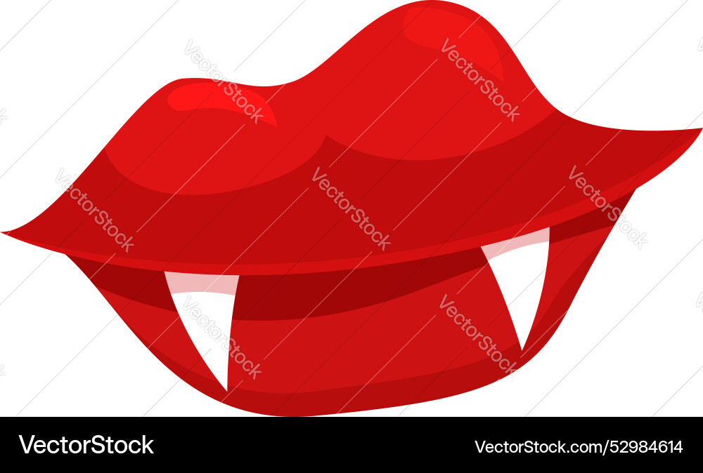 Red lips showing fangs are smiling on white Vector Image