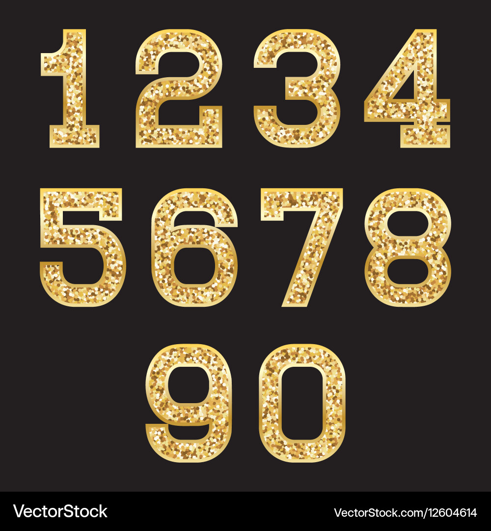 Set of stylized gold texture numbers with metallic