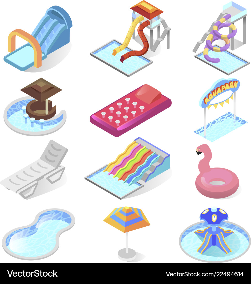 Water Park Slides & Pools Isometric Icons Vector Image