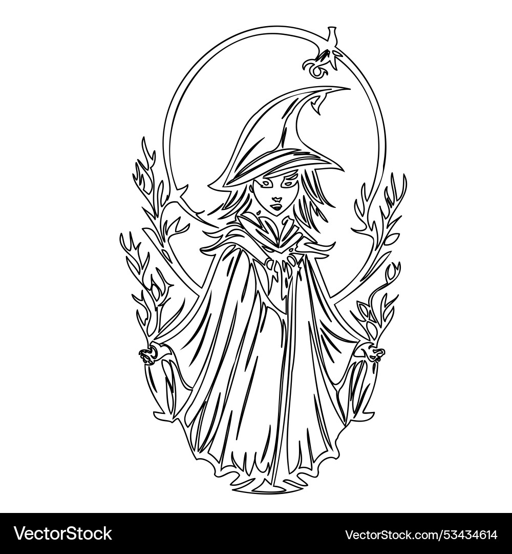 Witch outline sketch Royalty Free Vector Image